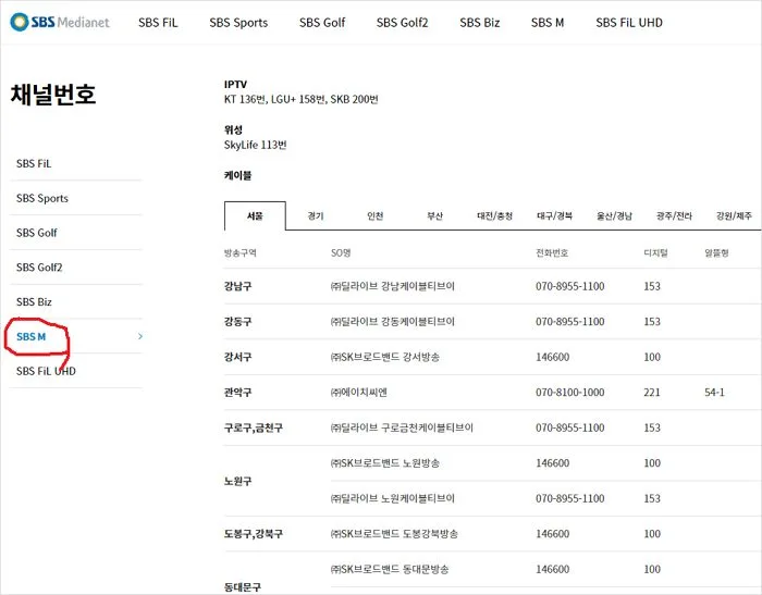 sbs m 라이브 온에어 무료 실시간 보기 sbsm 채널 번호
